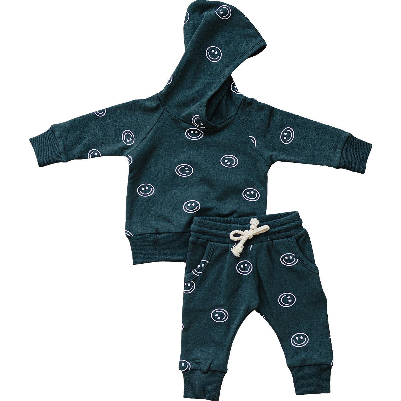 Dark Teal Smiley Hooded French Terry Set – Joy Parenting Club